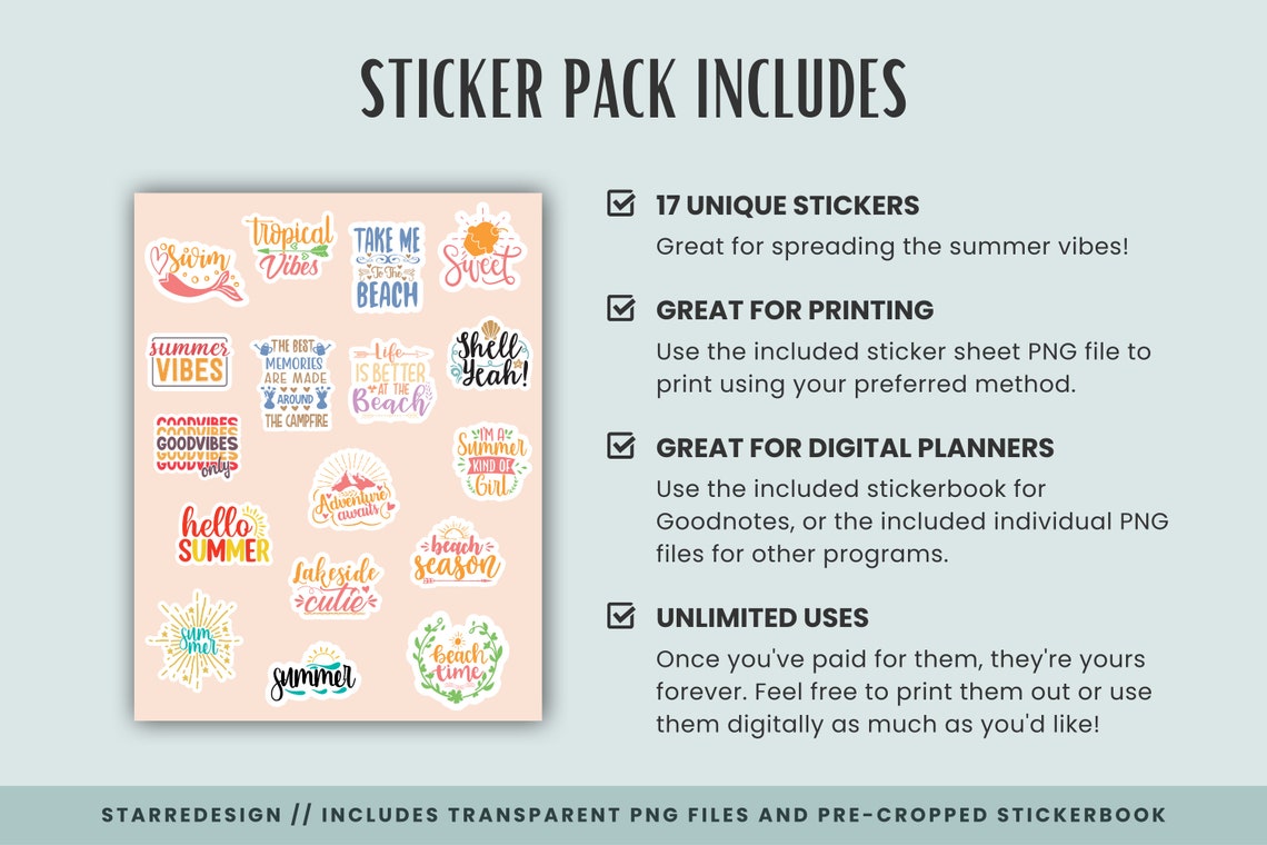 Digital Beach Goodnotes Stickers Printable Summer Scrapbooking Stickers ...