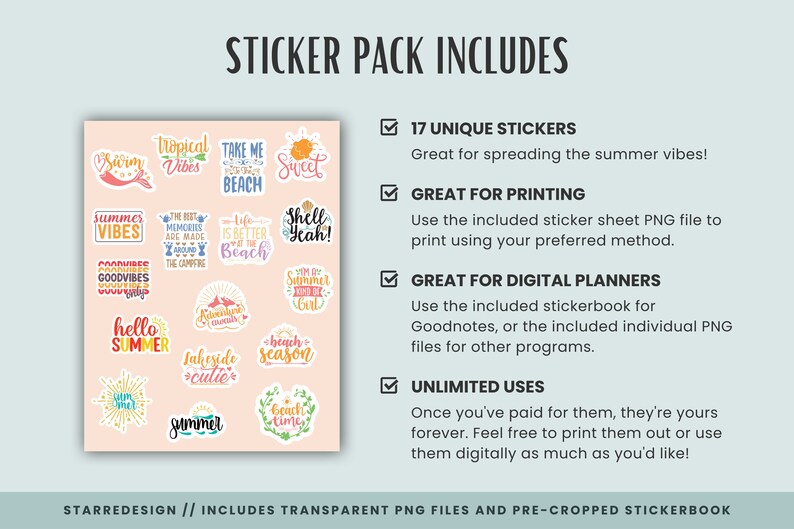 Digital Beach Goodnotes Stickers Printable Summer Scrapbooking Stickers ...