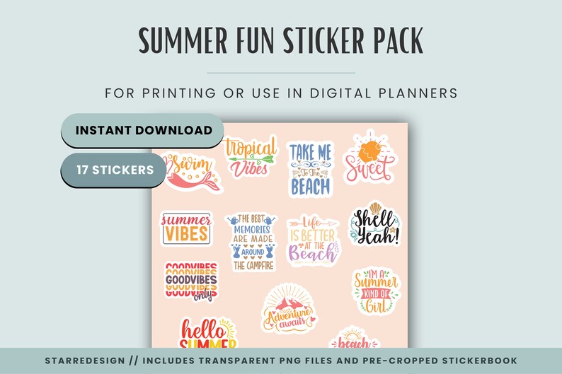 Digital Beach Goodnotes Stickers Printable Summer Scrapbooking Stickers ...