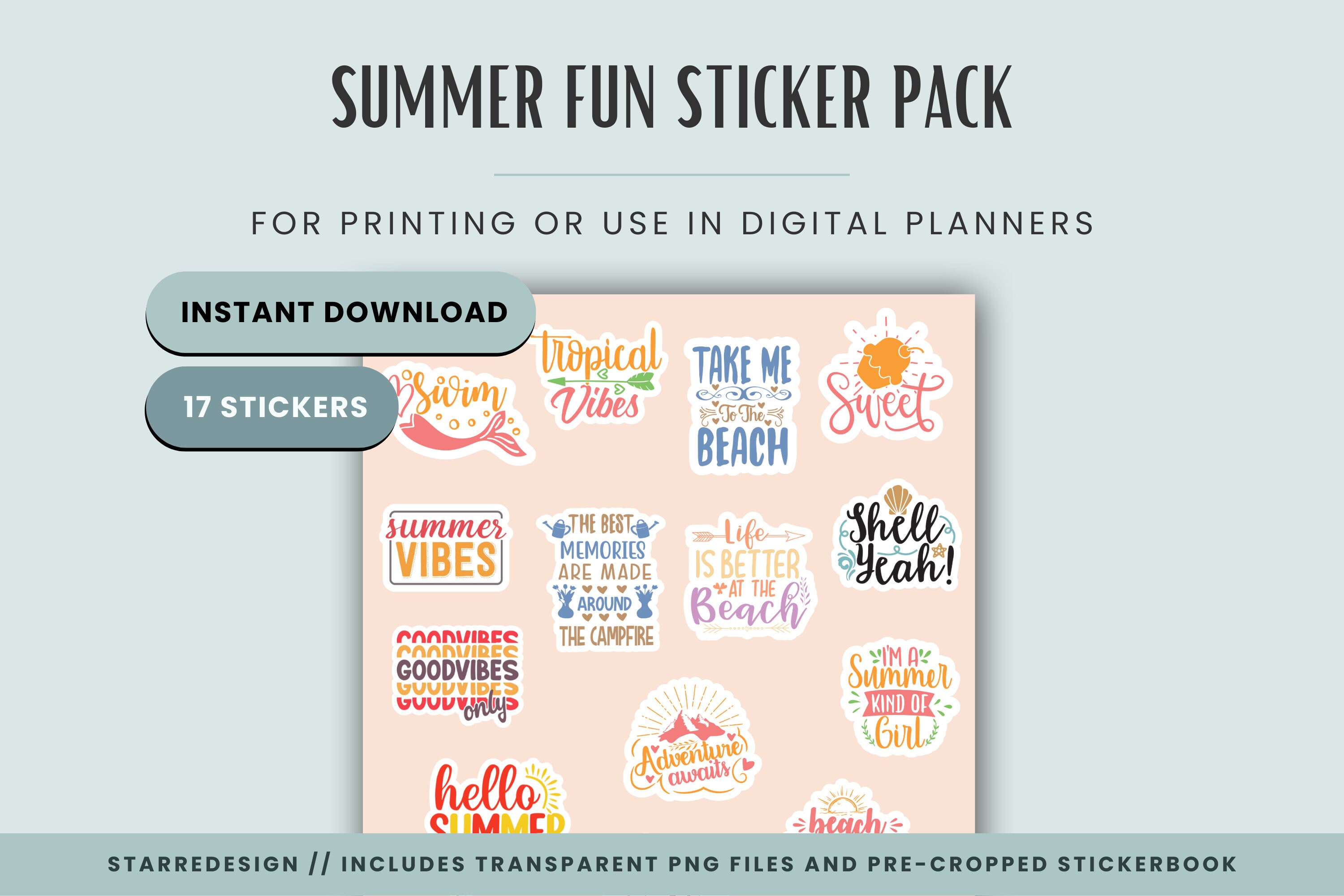 Digital Beach Goodnotes Stickers Printable Summer Scrapbooking Stickers ...