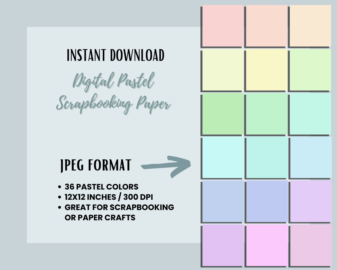 Pastel Digital Scrapbooking Paper Pack 36 300 Dpi JPEG Files Instant ...