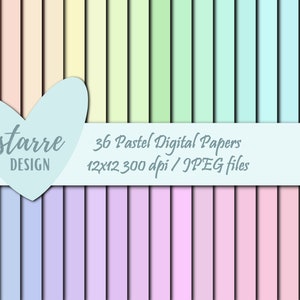 Pastel Digital Scrapbooking Paper Pack 36 300 Dpi JPEG Files Instant ...