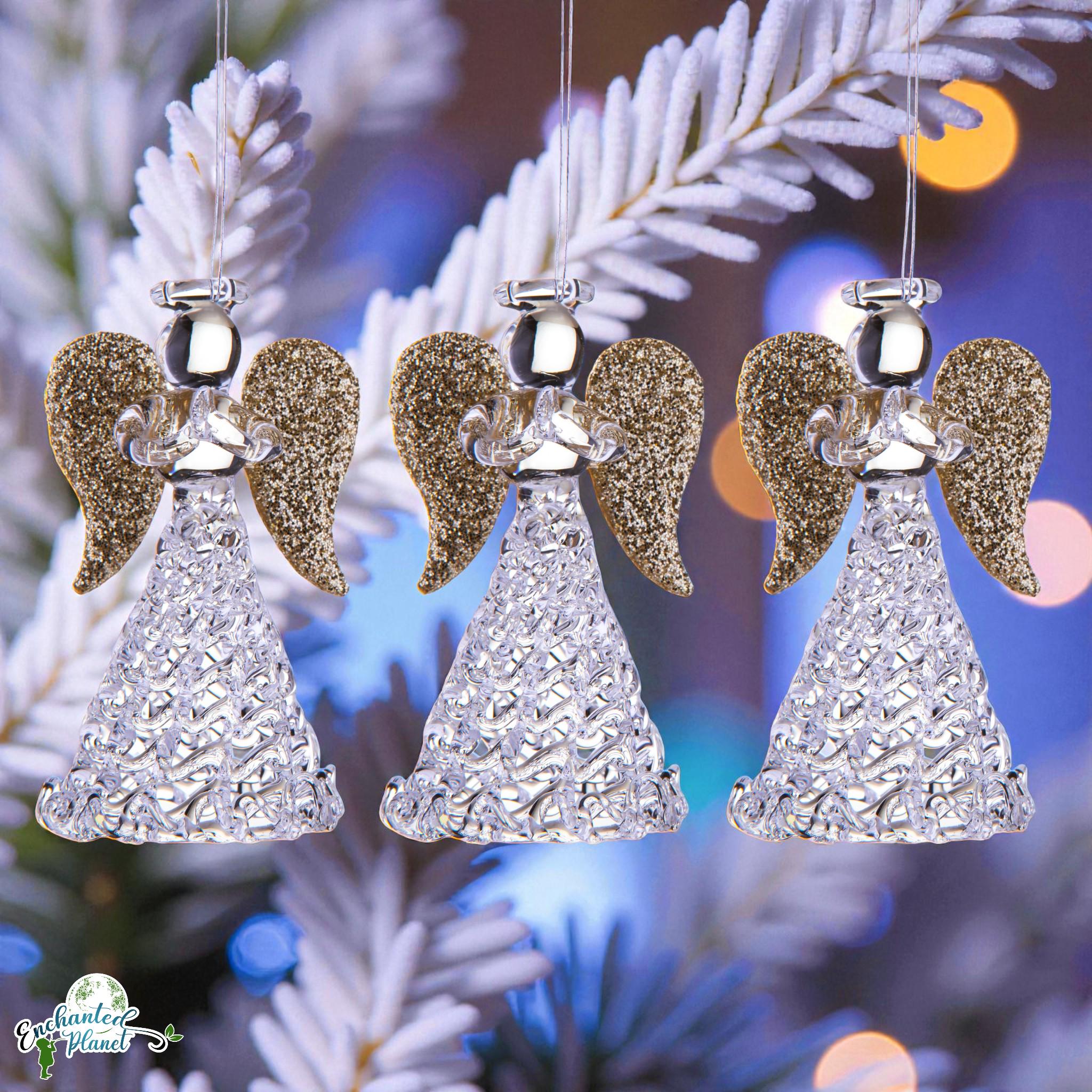 Luxury Glass Praying Angels – Set of 3 Elegant Hanging Christmas Tree ...