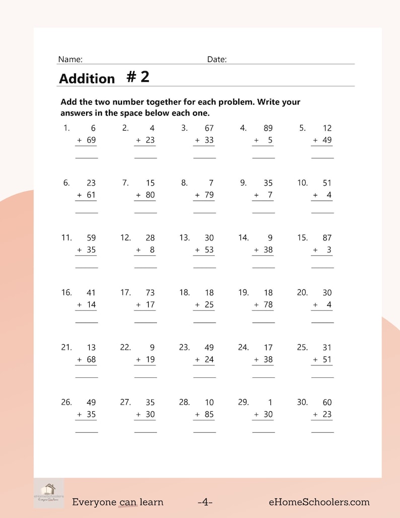2nd Grade Math Workbook, 40 Worksheet With Answer Keys- Printable ...