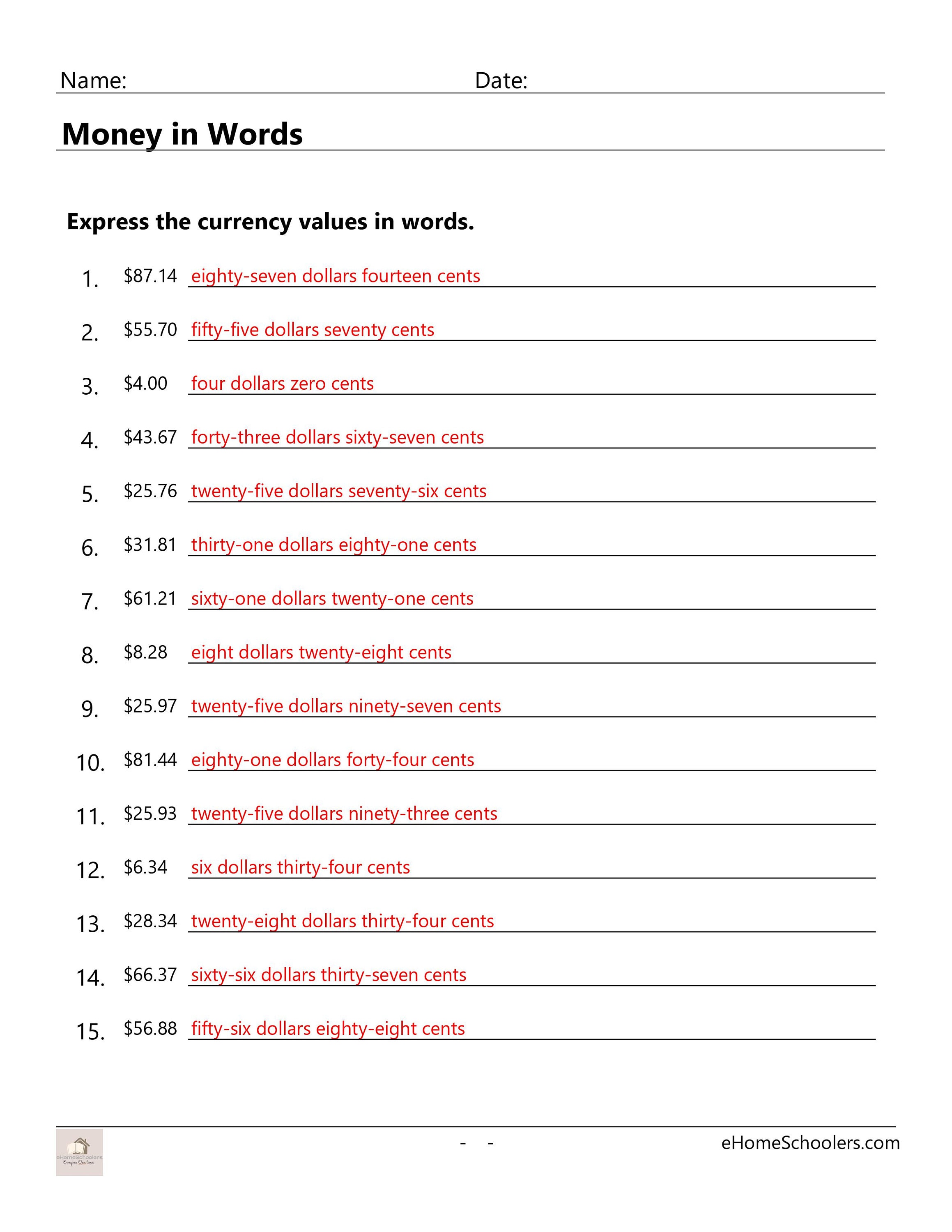 Time and Money Math Worksheets for 1st and 2nd Grade With Answer Keys ...