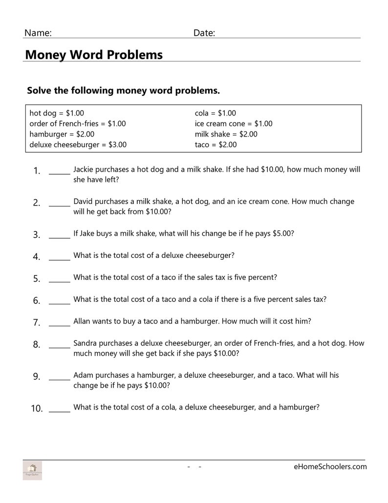 Time and Money Math Worksheets for 1st and 2nd Grade With Answer Keys ...