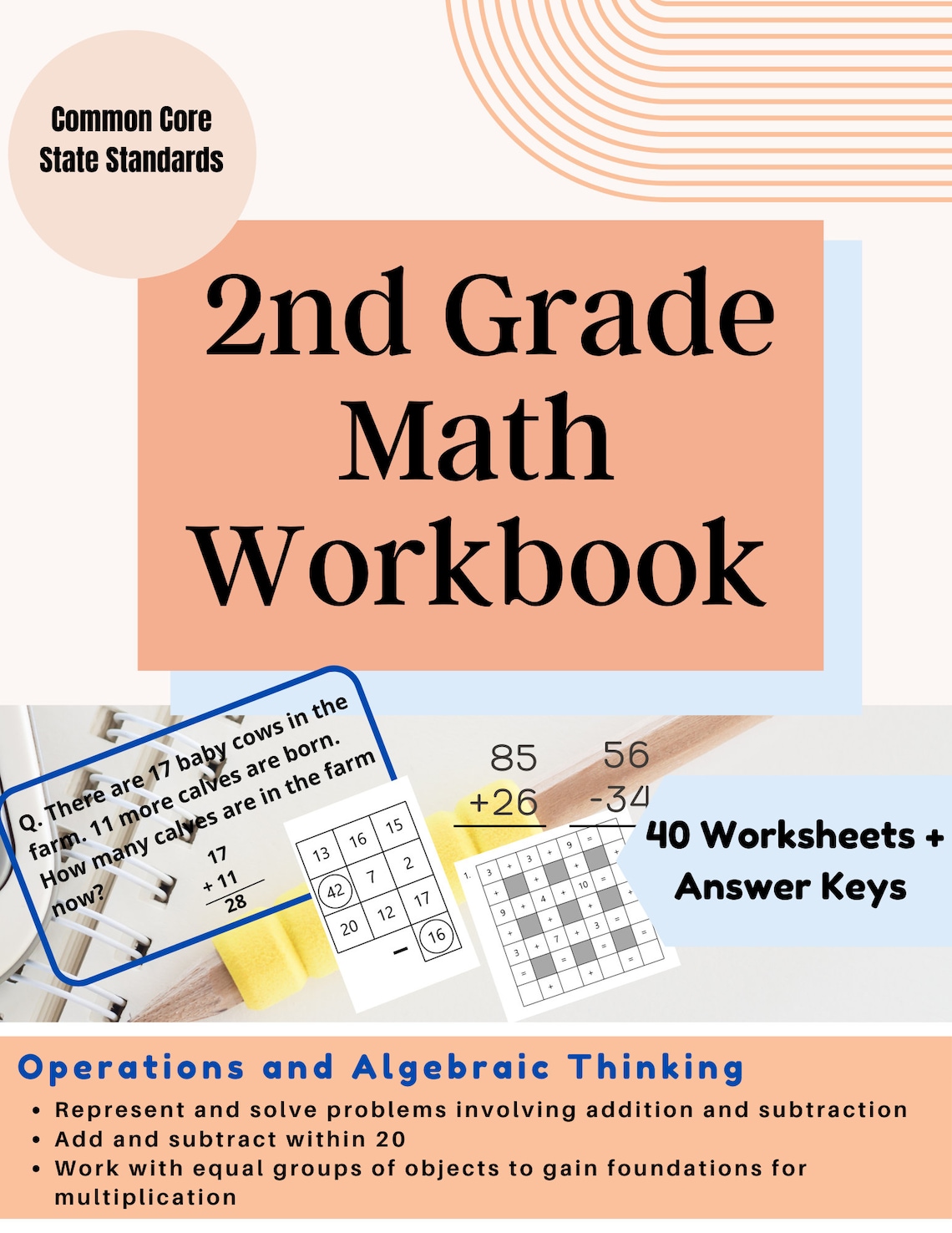 2nd Grade Math Workbook, 40 Worksheet With Answer Keys Printable ...