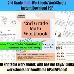 2nd Grade Math Workbook, 40 Worksheet With Answer Keys- Printable ...