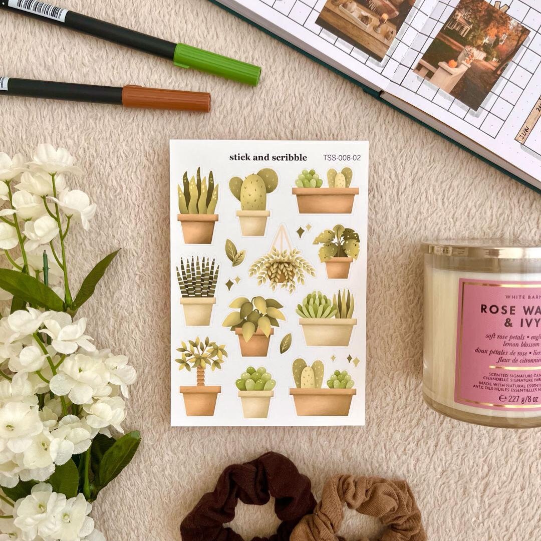 Potted Plants Sticker Sheet | Bullet Journal Stickers, Plant Stickers ...