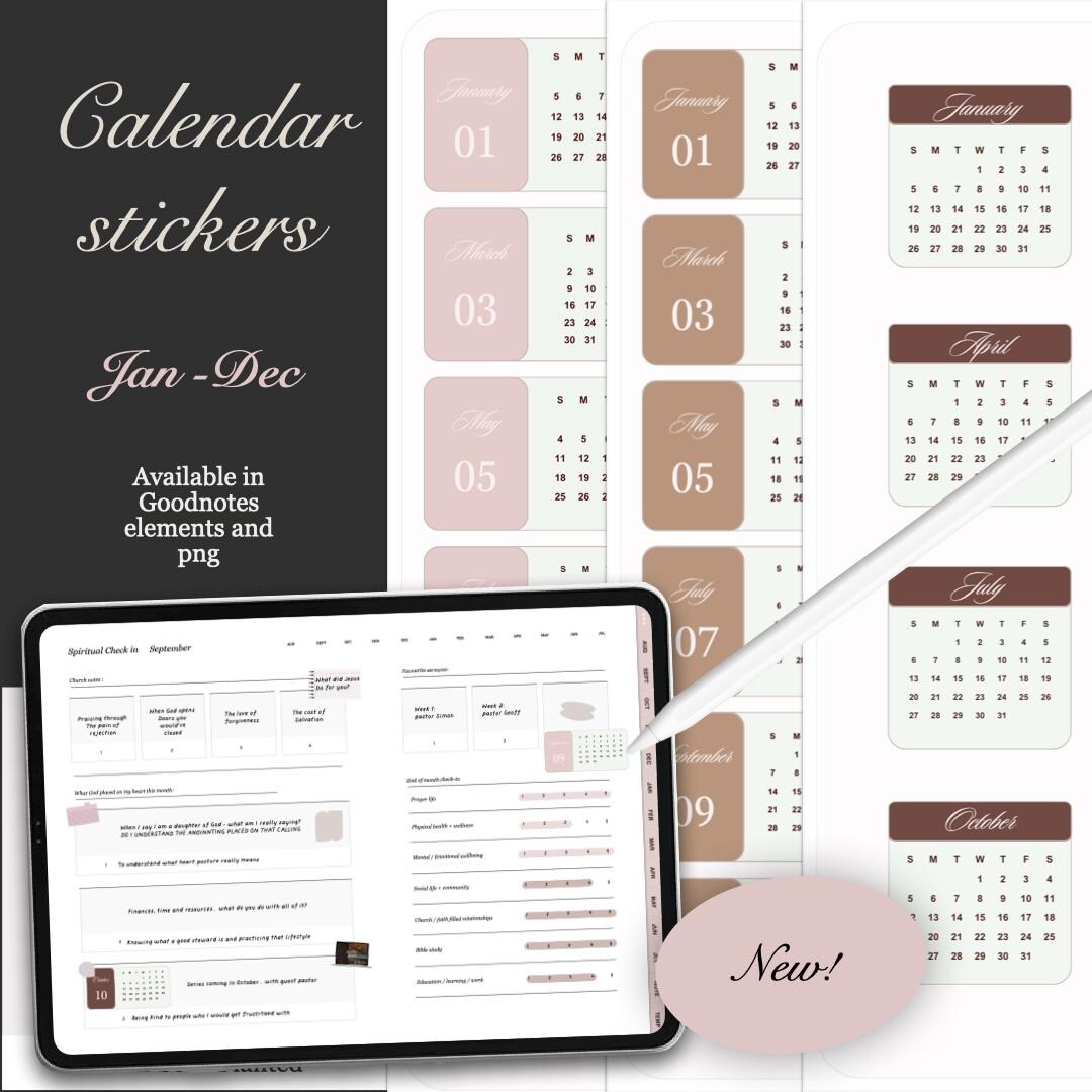 2026 Digital Calendar Stickers | Minimal Monthly Planner Stickers ...
