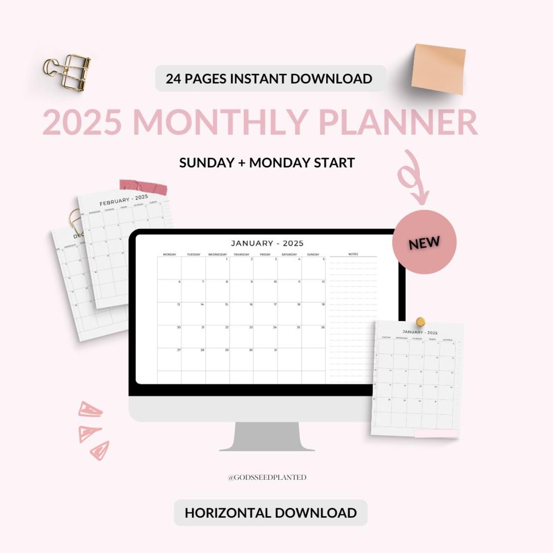 2025 Monthly Planner With Holidays, Monthly Organizer, Month at a ...