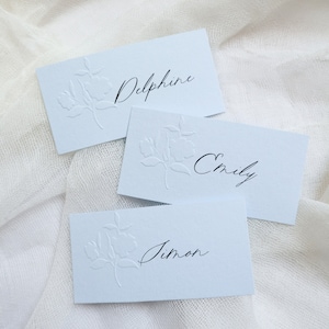 Blue Floral-embossed Place Cards With Calligraphy Script - Etsy