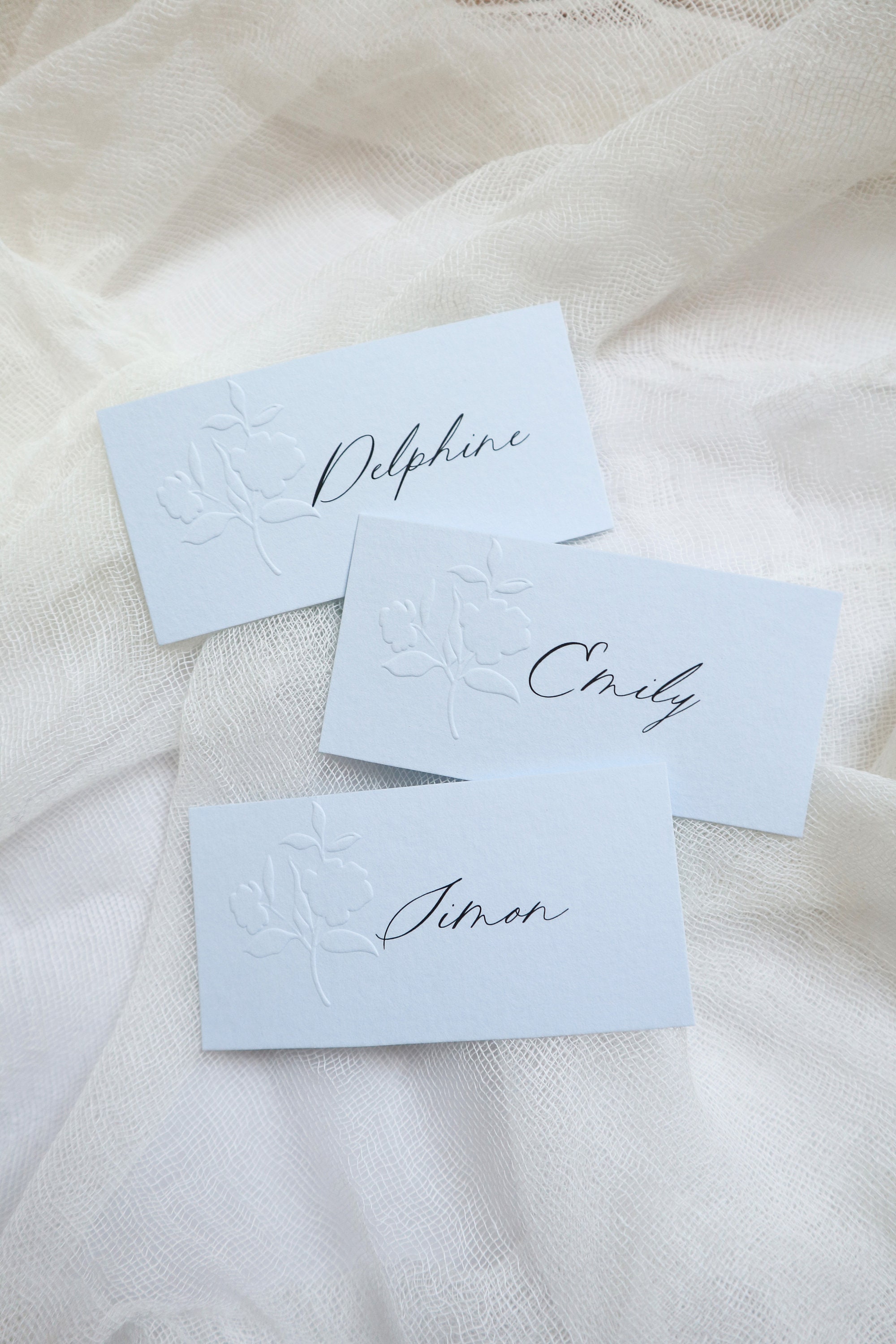 Blue Floral-embossed Place Cards With Calligraphy Script - Etsy