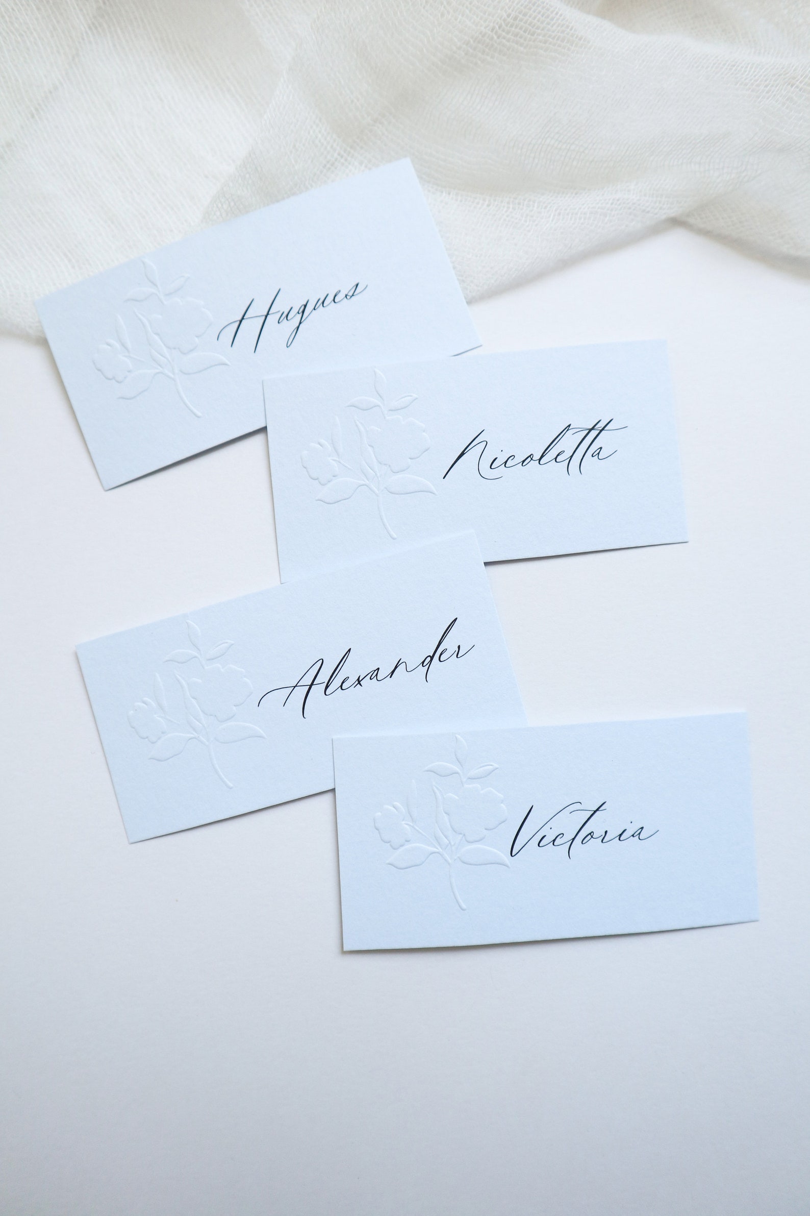 Blue Floral-embossed Place Cards With Calligraphy Script - Etsy