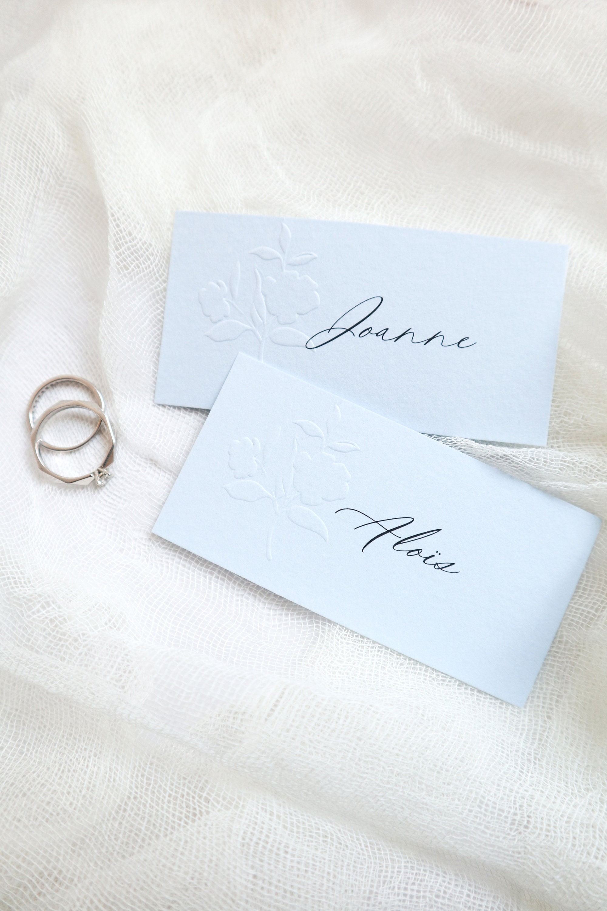 Blue Floral-embossed Place Cards With Calligraphy Script - Etsy