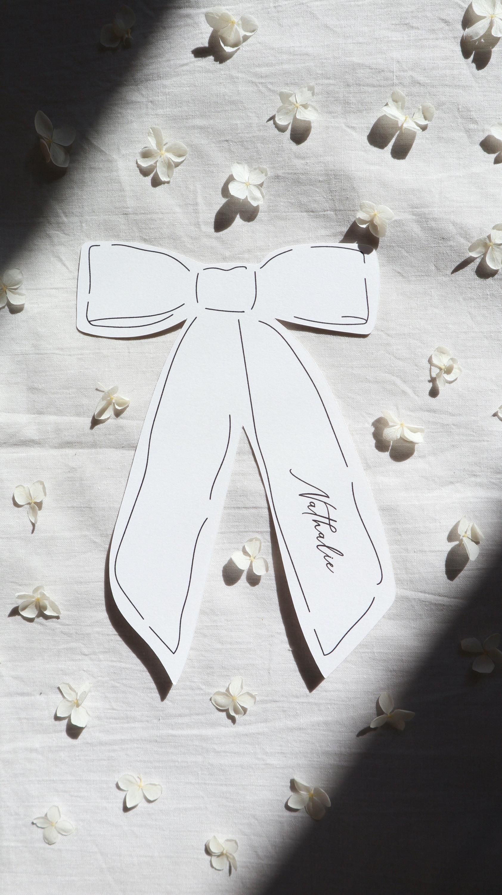 Hand-drawn Bow Place Cards, Ribbon Wedding Place Cards, Whimsical ...