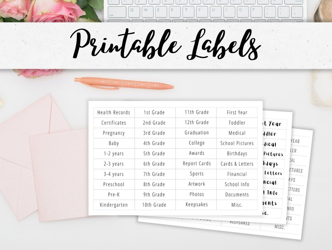Printable Milestone Tote Labels- School File Folder Labels - Kids DIY ...