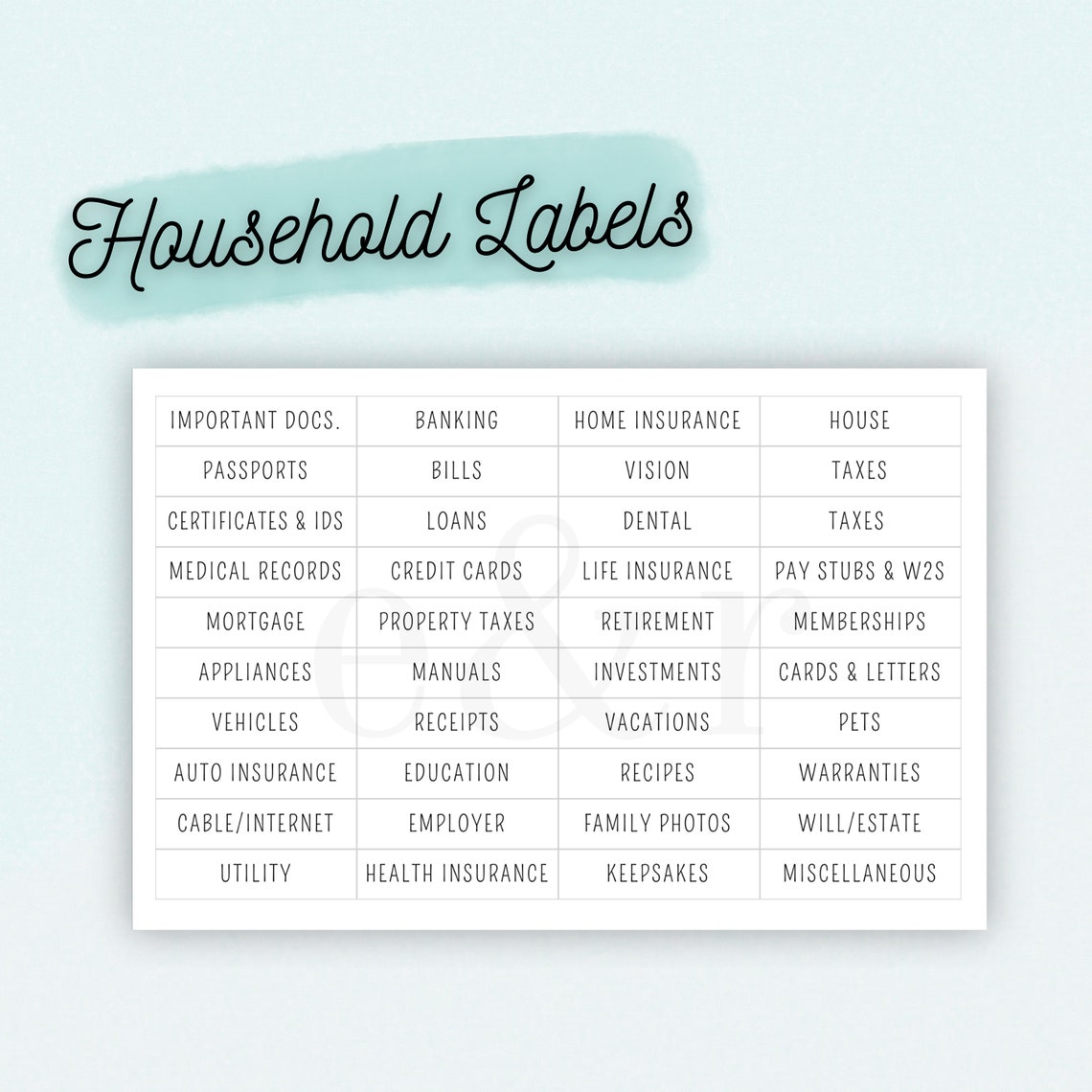 Household Tote Labels - Home Organizer Decal and Folder Labels DIY Kit ...