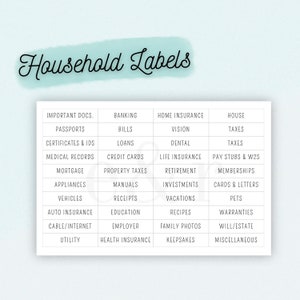 Household Tote Labels - Home Organizer Decal and Folder Labels DIY Kit ...