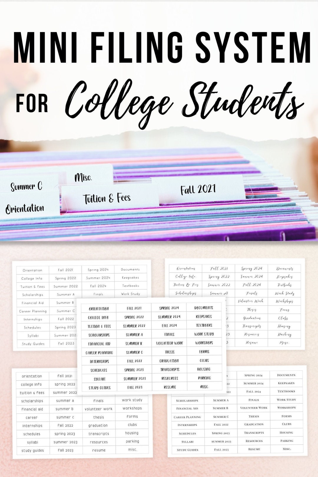 College Filing System | Dorm Room Organization | School File Folder ...
