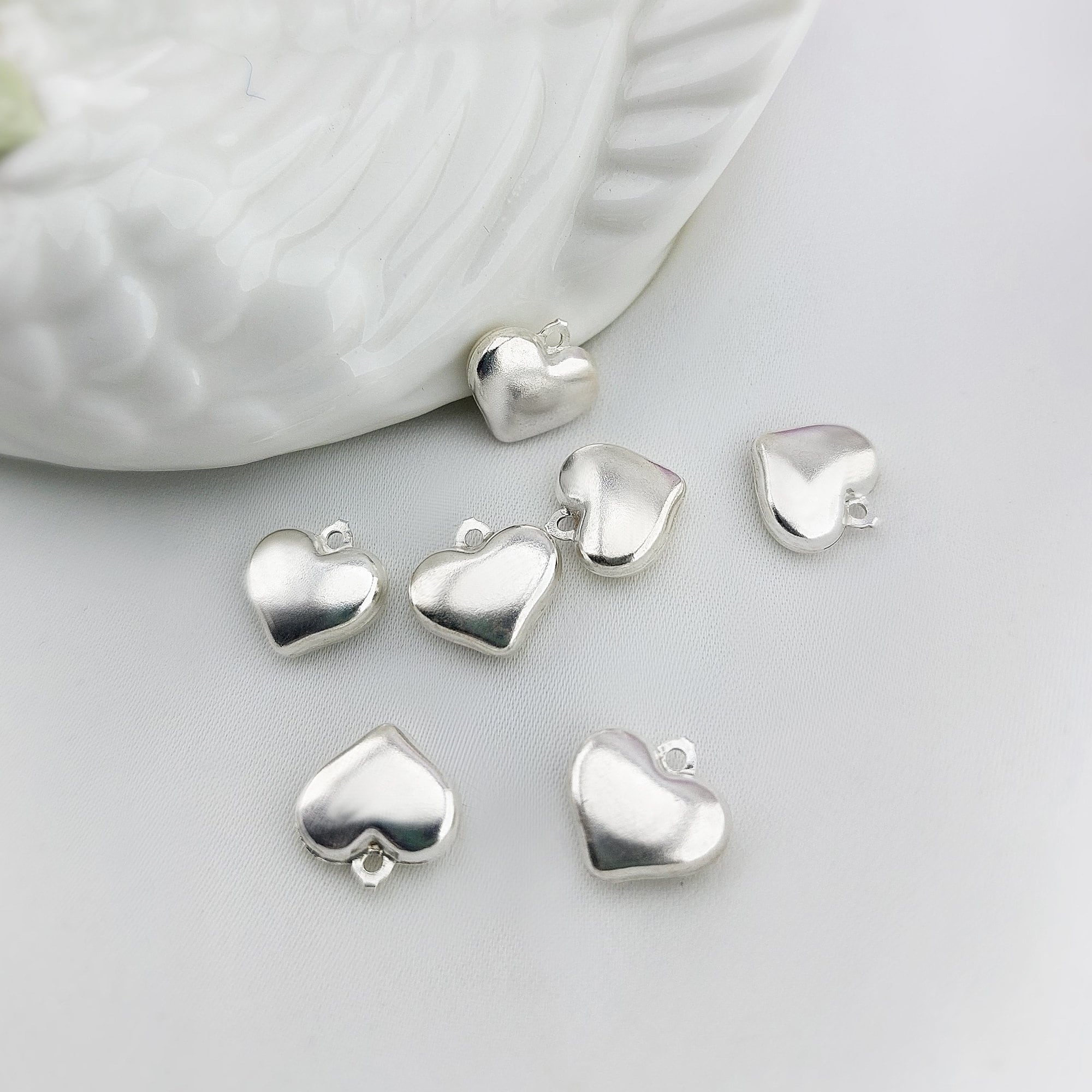 Sterling Silver Heart Charms 3D, 925 Silver Puff Heart Charms, Puffy ...