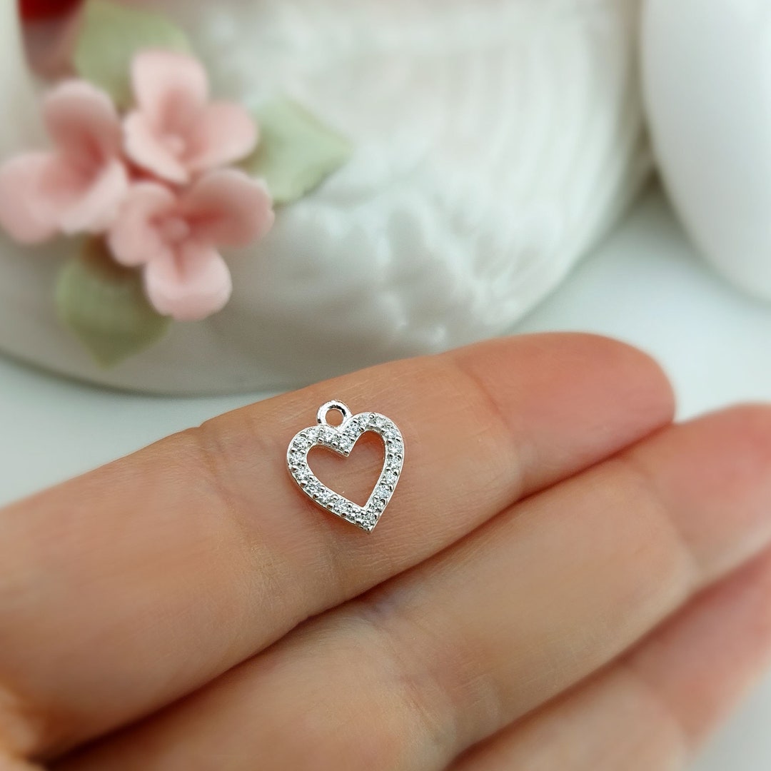 Sterling Silver Pave Heart Charm, Tiny Heart Pendant, Love Charm ...