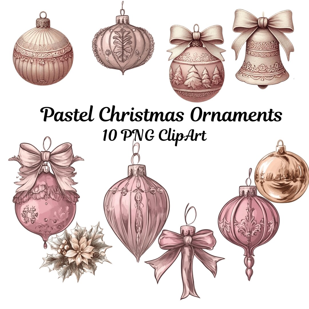 Pastel Pink Digital Ornaments Clipart Printable Christmas Decor for ...