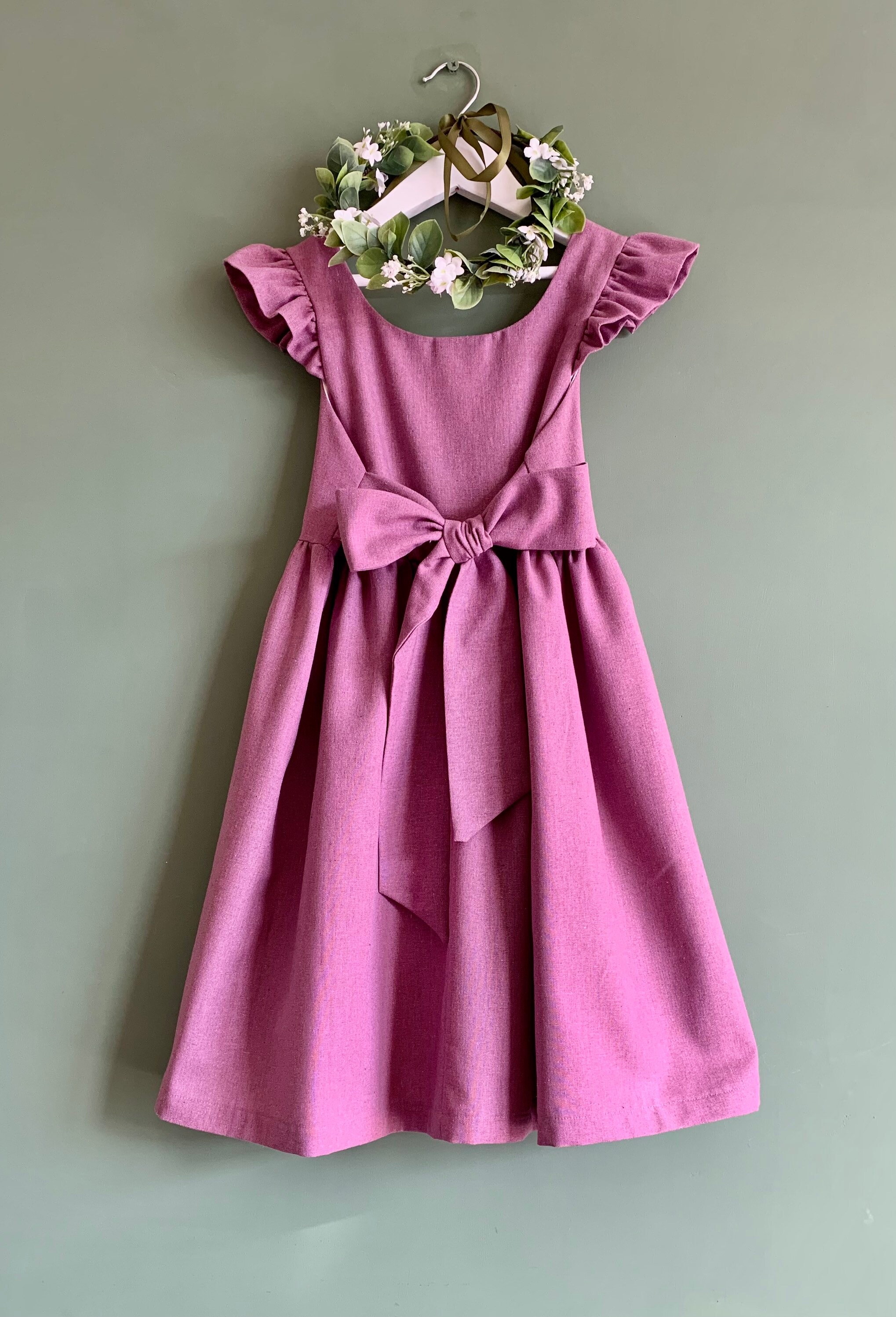 Pink Linen Flower Girls Dress / Toddler Mauve Pink Bridesmaid - Etsy ...