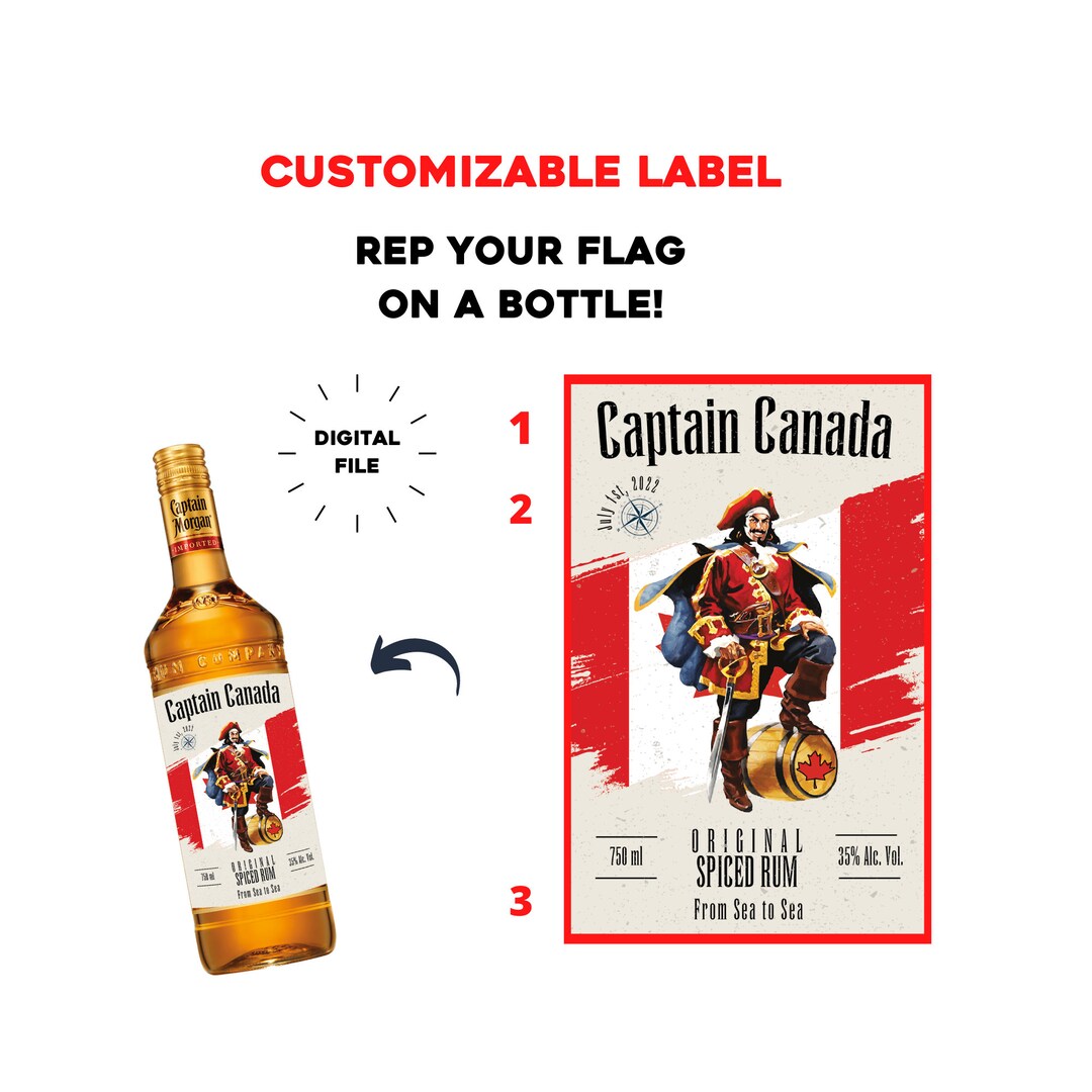 Personalised Captain Morgan Bottle Label With Canadian Flag - *DIGITAL ...