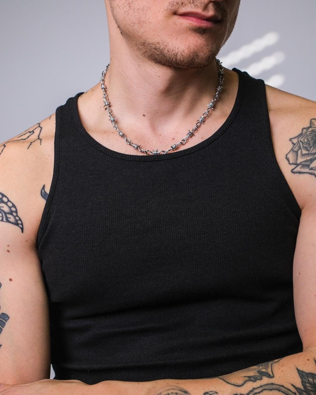 Barbed Wire Chain in Silver Crafted From 316L Stainless Steel - Silver ...