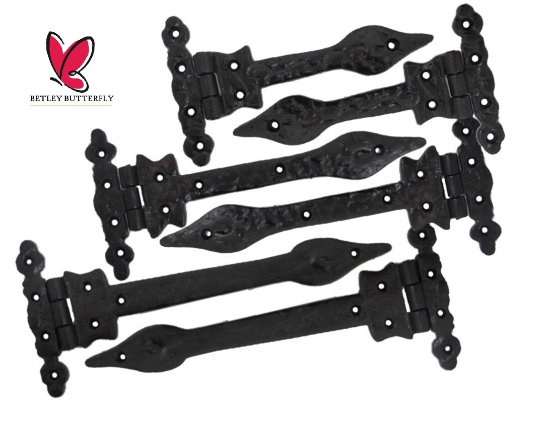 PAIR of Leaf Cast Iron Hinges 6/9/12 Vintage Cottage Decorative Hinge ...