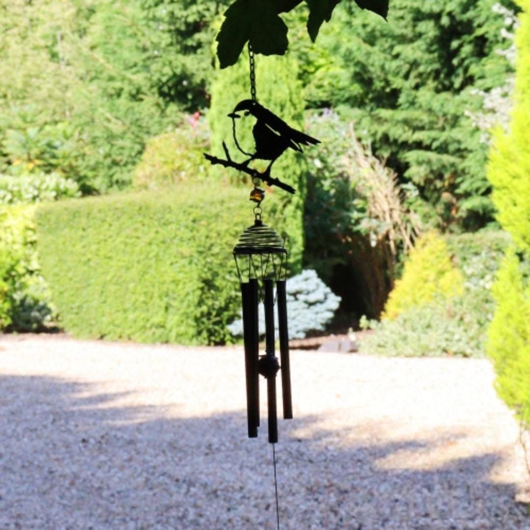 Silhouette Robin Wind Chime Black Cute Bird Garden Decretive Ornament ...
