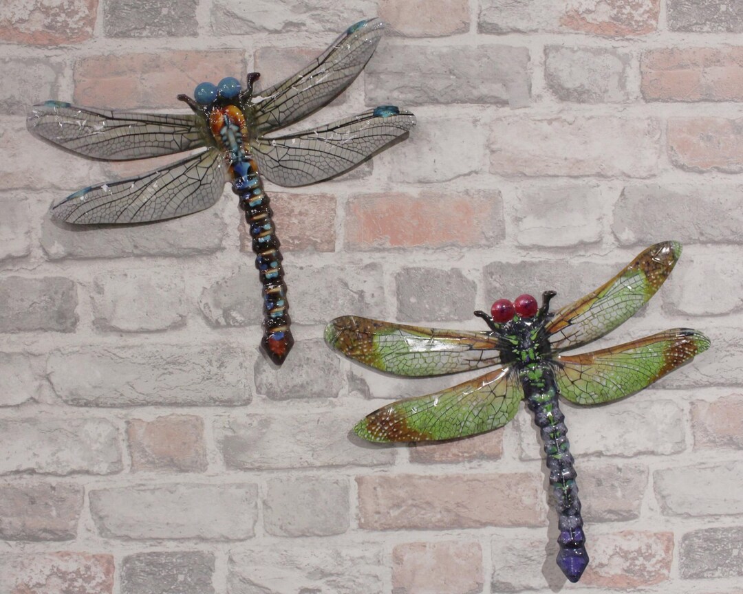 Metal Dragonfly Wall Art Blue Green Hand Crafted Garden Outdoor Fence ...