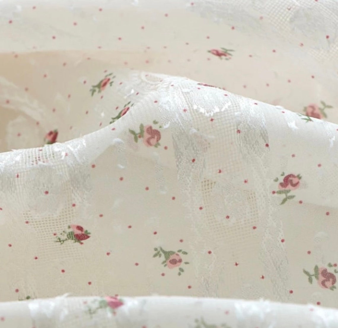 White Rose Floral Print Lace Fabric Shimmery Fabric Flower - Etsy