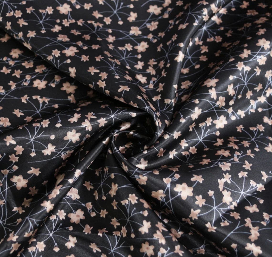 Soft Silky Satin Charmeuse Fabric Material by Meter With Blossom Print ...