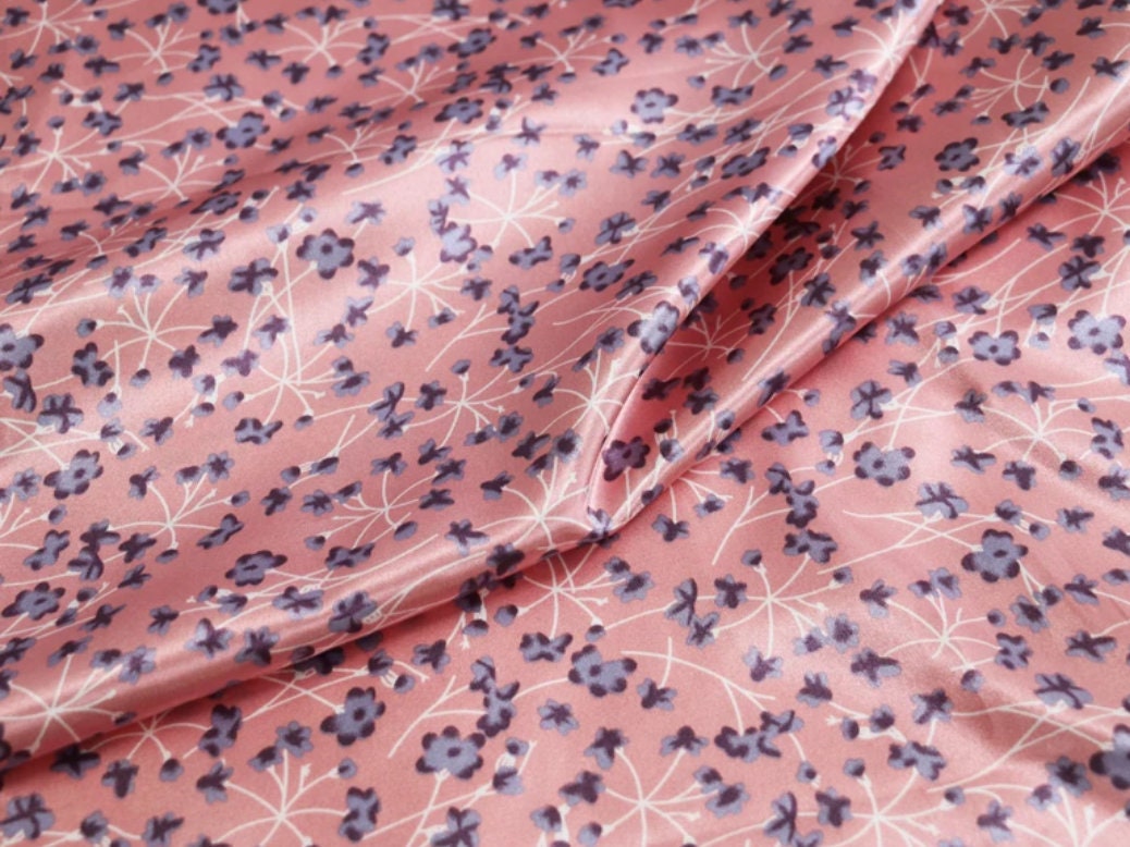 Soft Silky Satin Charmeuse Fabric Material by Meter With Blossom Print ...