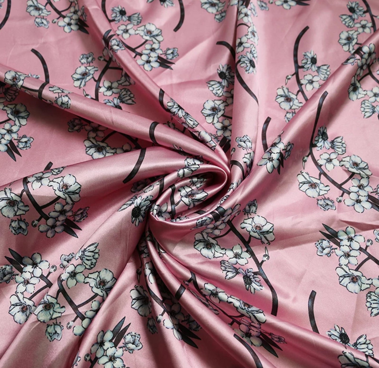 Soft Silky Satin Charmeuse Fabric Material by Meter With Floral Print ...