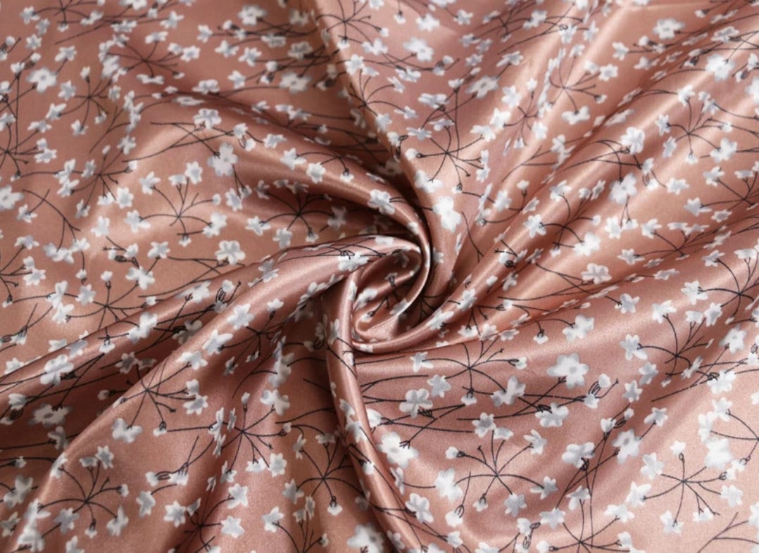 Soft Silky Satin Charmeuse Fabric Material by Meter With Blossom Print ...