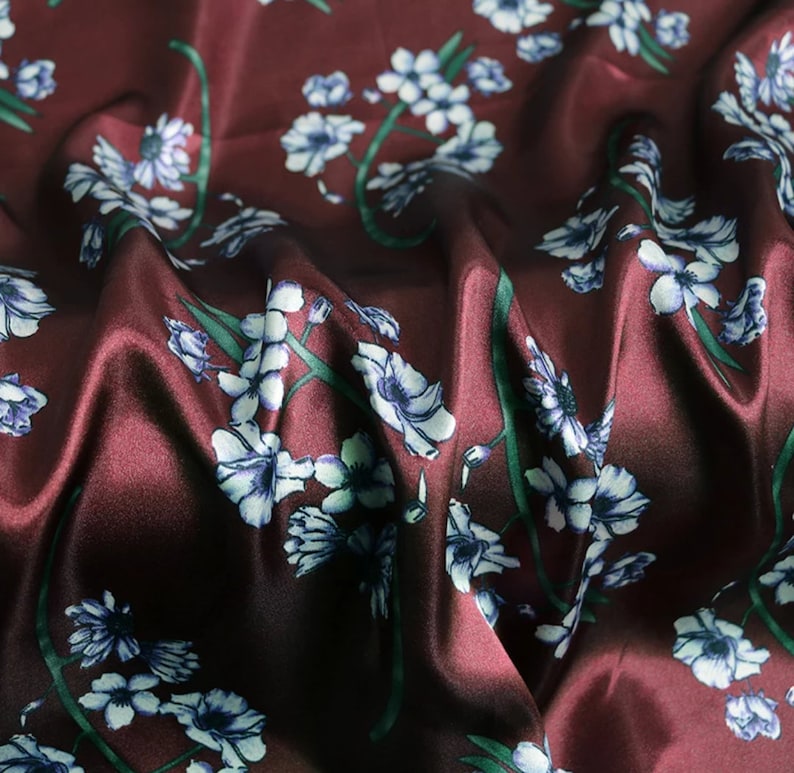 Soft Silky Satin Charmeuse Fabric Material by Meter With Floral Print ...