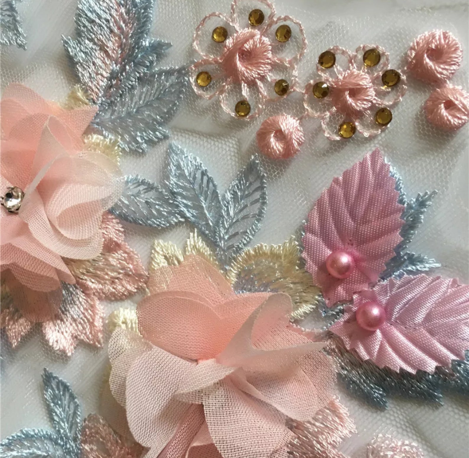 3D Flower Lace Embroidered Applique Floral Fabric Applique - Etsy