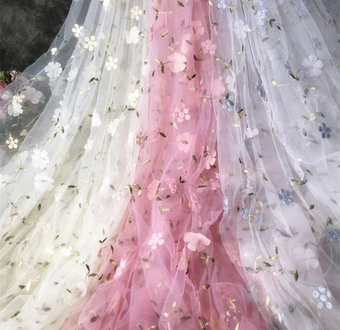 3D Tulle Embroidered Flower Mesh Fabric | Floral Fabric | Wedding ...