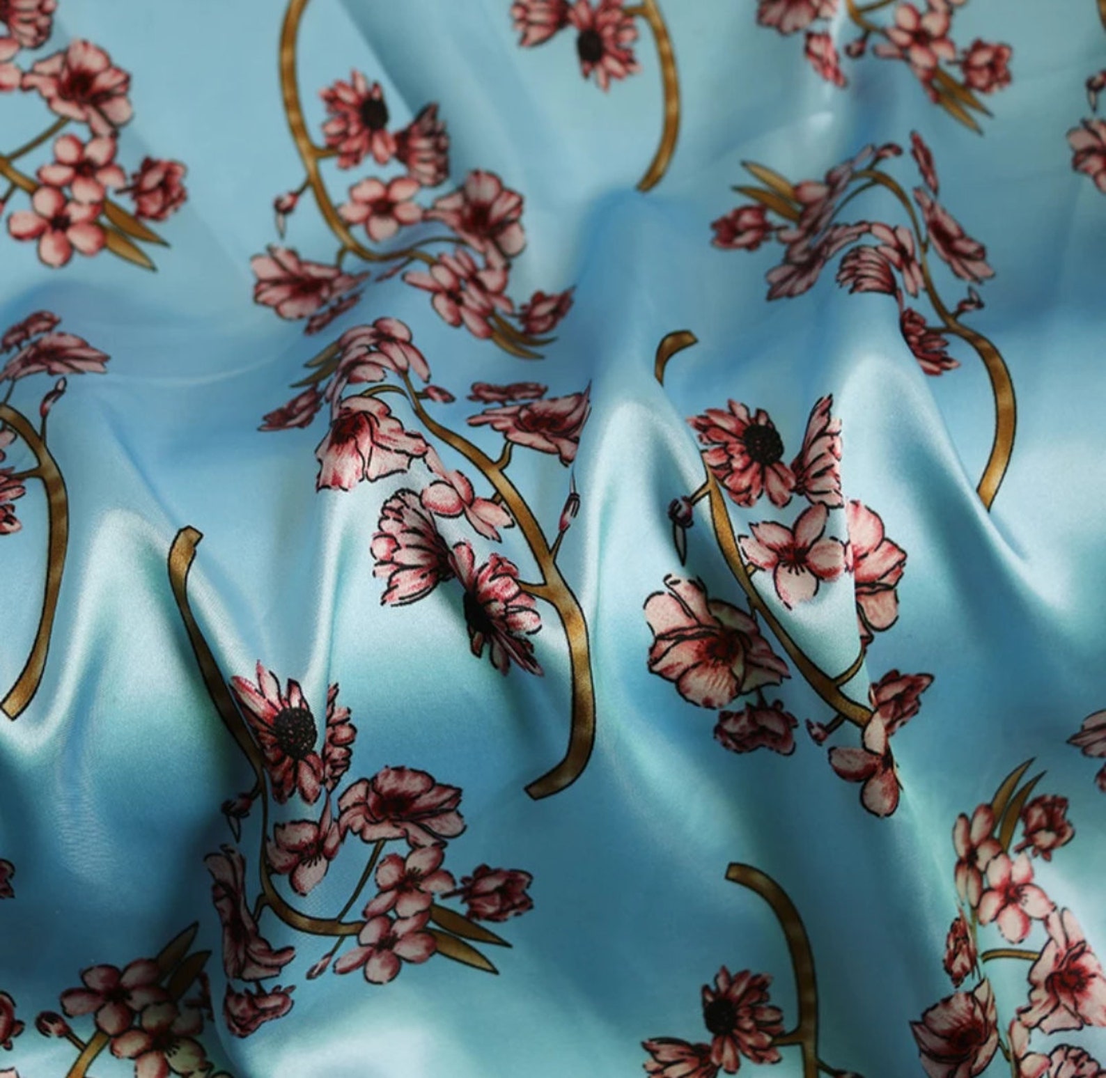 Soft Silky Satin Charmeuse Fabric Material by Meter With Floral Print ...