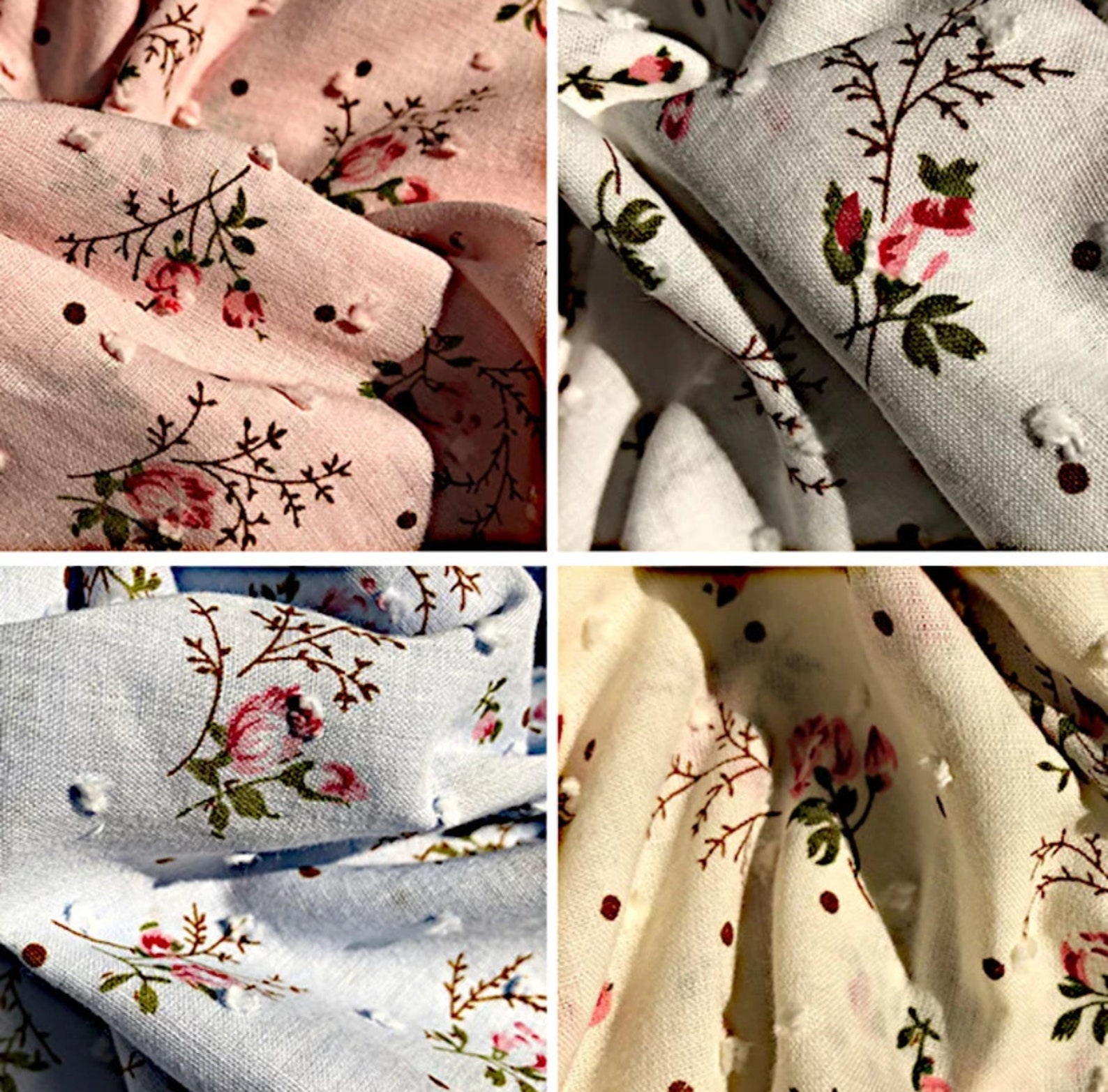 Swiss Dot Cotton Fabric | Floral Fabric | Flower Print Fabric | Raised ...