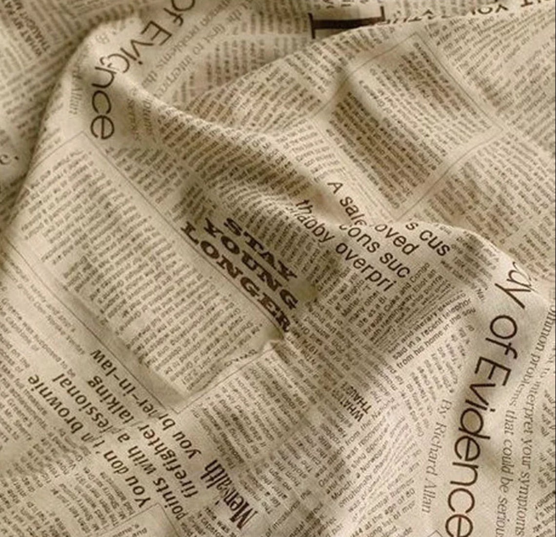 Retro, Vintage Newspaper Fabric | Cotton Fabric | Newspaper Print ...