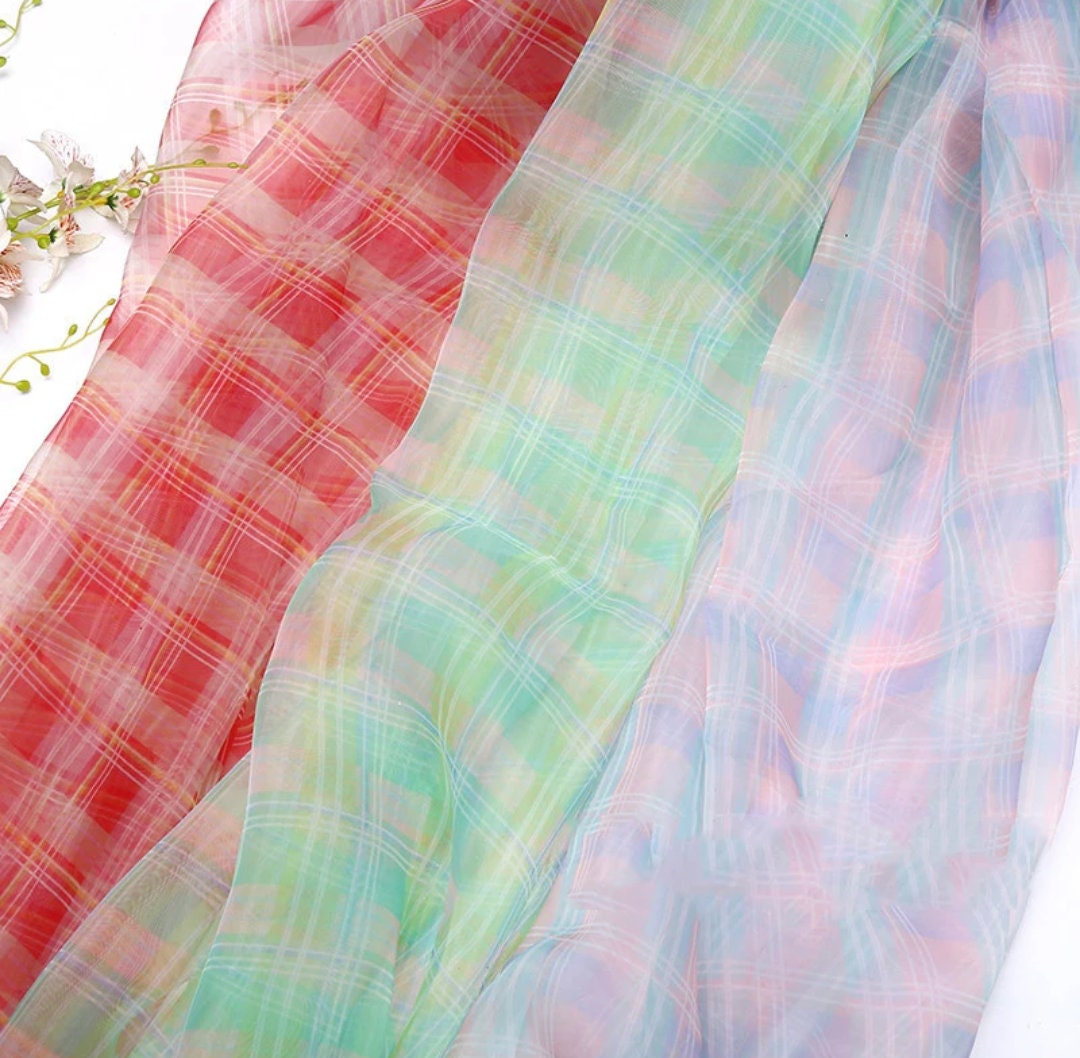 1.6 Yd Transparent Plaid Tulle Fabric | Net, Mesh, Organza Plaid Fabric ...