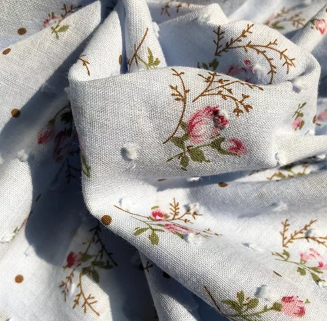 Swiss Dot Cotton Fabric | Floral Fabric | Flower Print Fabric | Raised ...