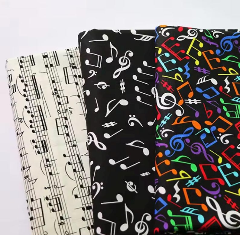 100% Cotton Multi Music Notes - Jazz Musical Notes Print, Scattered ...