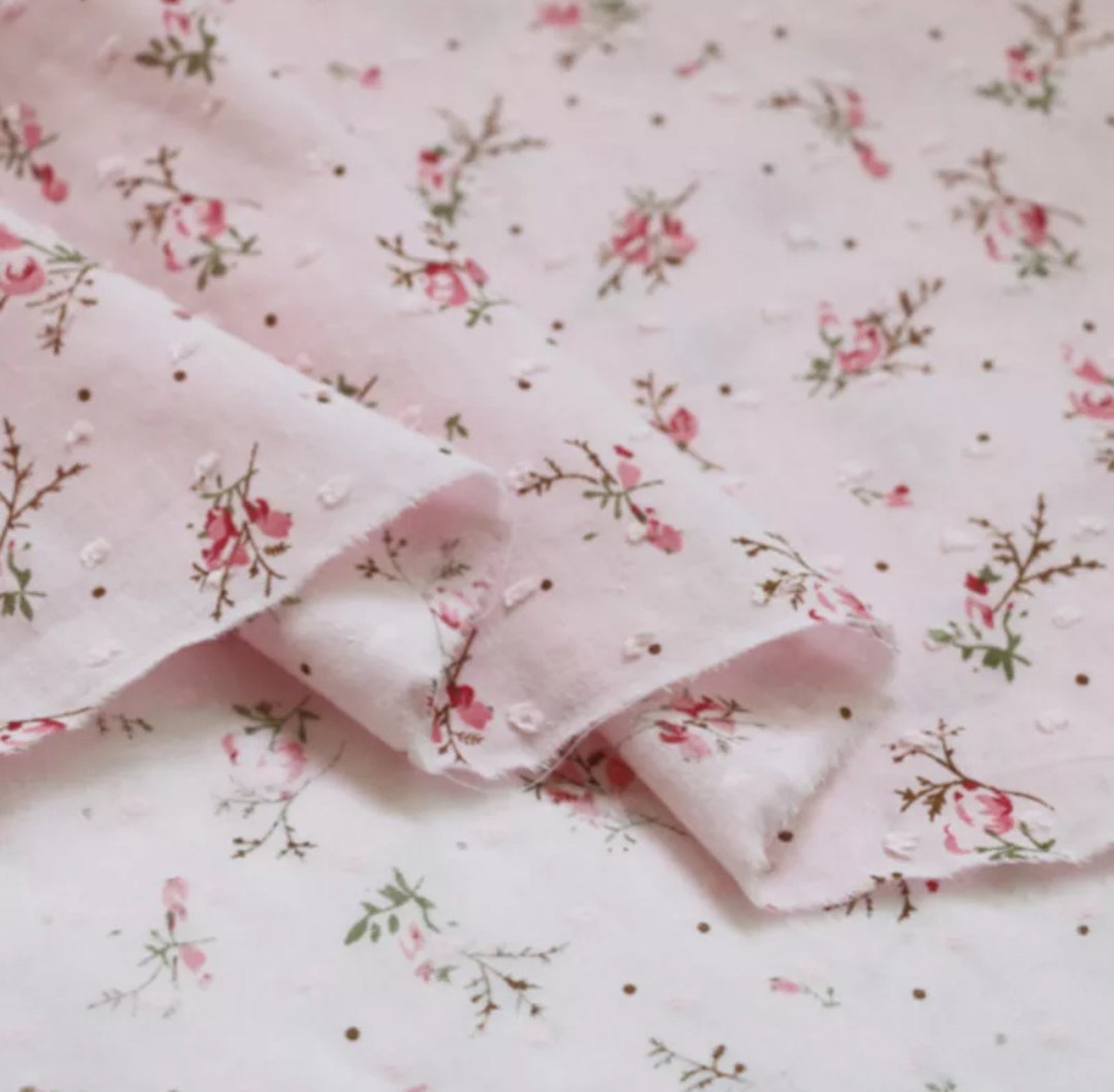 Swiss Dot Cotton Fabric | Floral Fabric | Flower Print Fabric | Raised ...