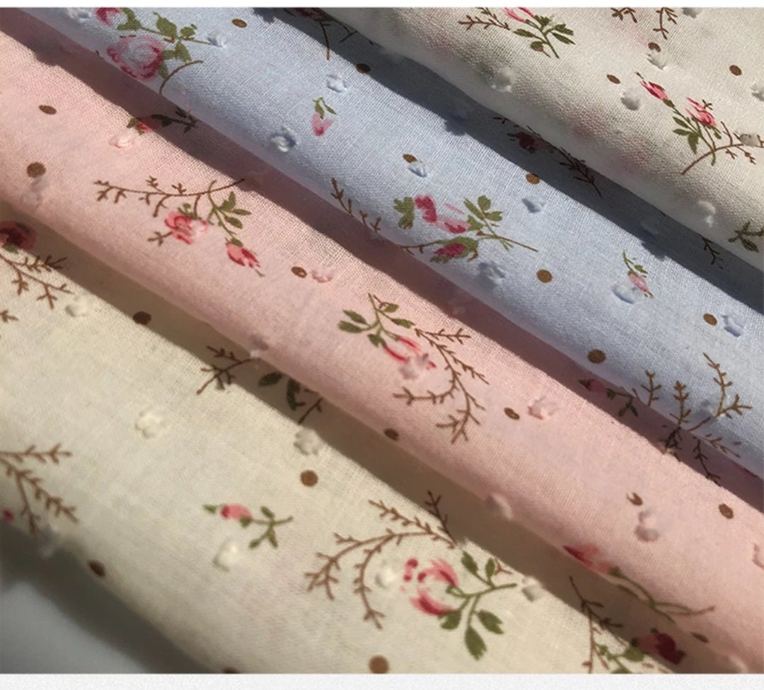 Swiss Dot Cotton Fabric | Floral Fabric | Flower Print Fabric | Raised ...