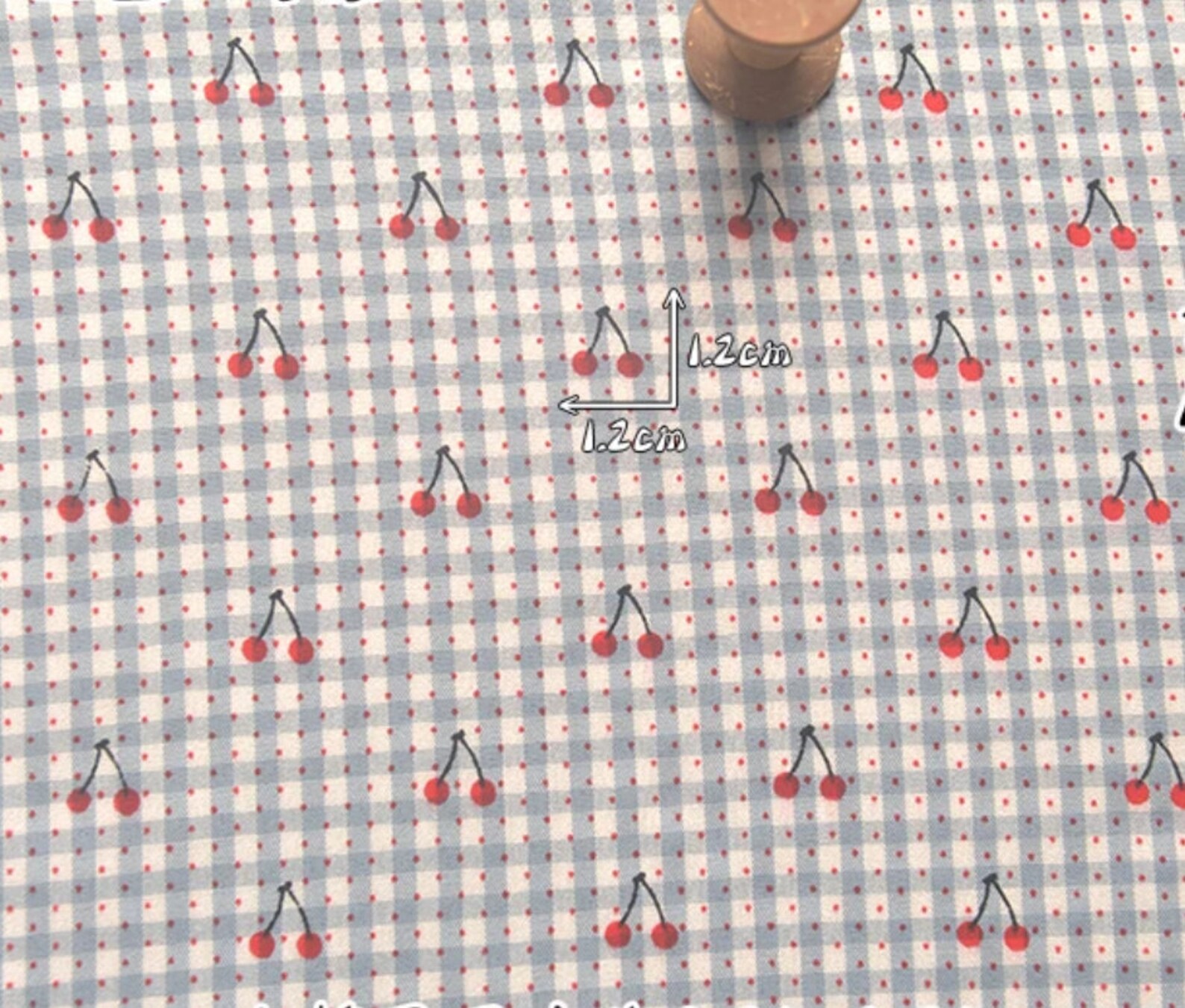 Cherry Print Baby Blue Plaid Fabric | Polyester, Cotton Fabric | Polka ...